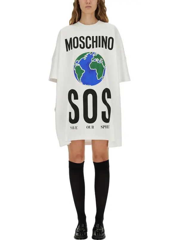 Moschino Printed Cotton Interlock T-shirt Dress - White