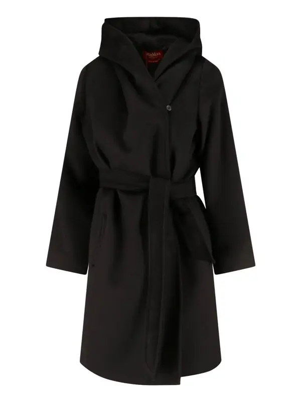 Max Mara Virgin Wool Hooded Coat - Black