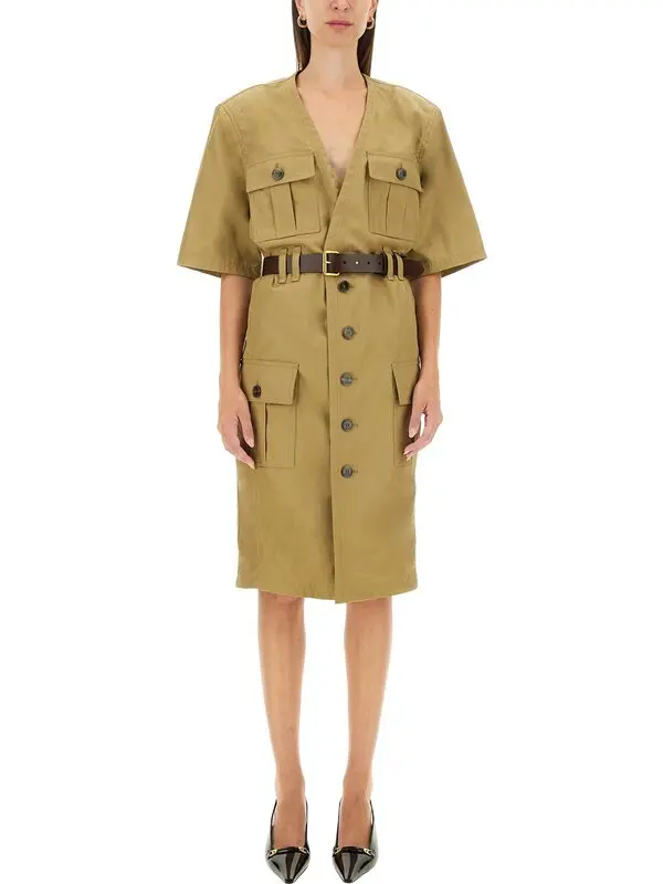 Saint Laurent Saharienne Shirt Dress - Beige