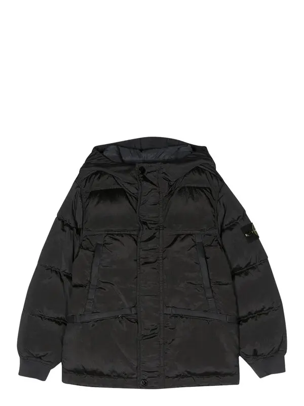 Stone Island Down Jacket Blouson With Logo Patch - Charcoal
