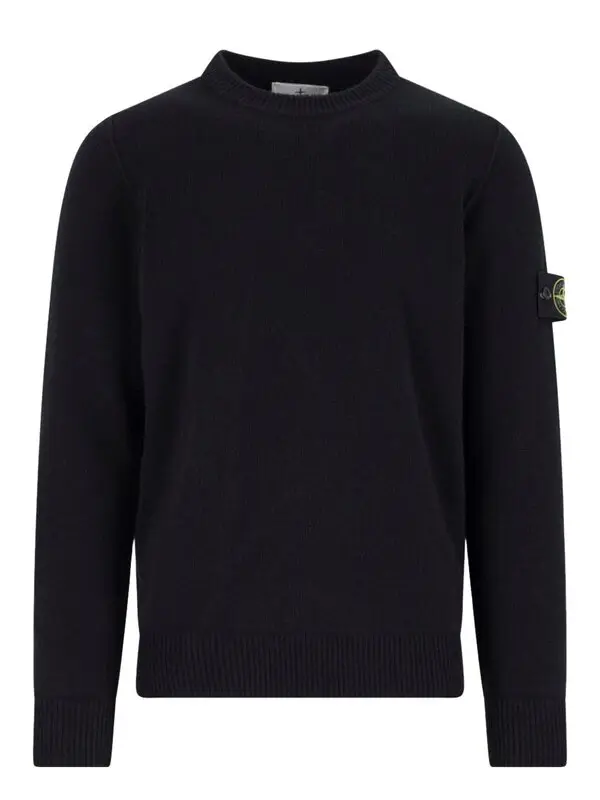 Stone Island Logo Wool Blend Sweater - Black