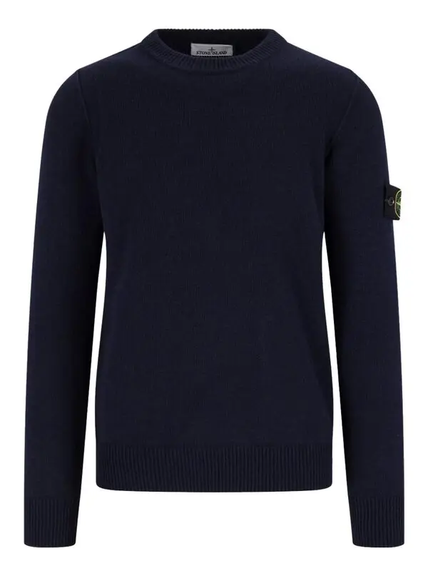 Stone Island Logo Wool Blend Sweater - Blue