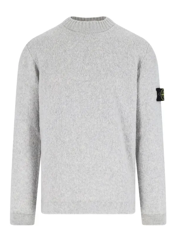 Stone Island Logo Wool Blend Sweater - Gray