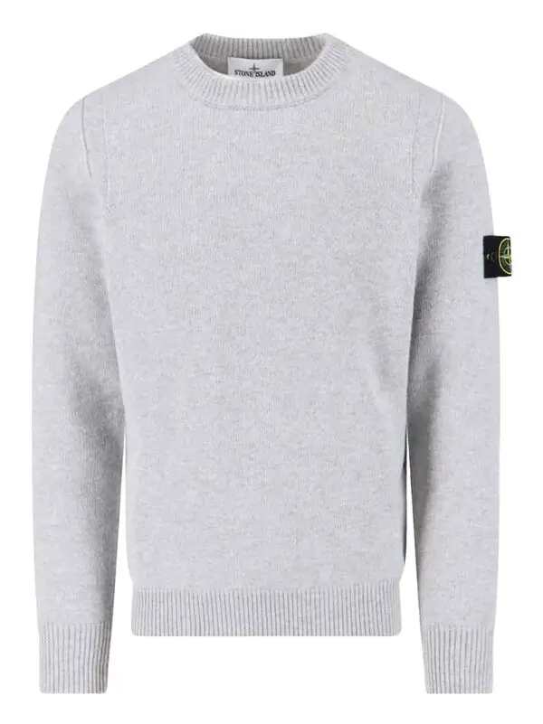 Stone Island Logo Wool Blend Sweater - Gray