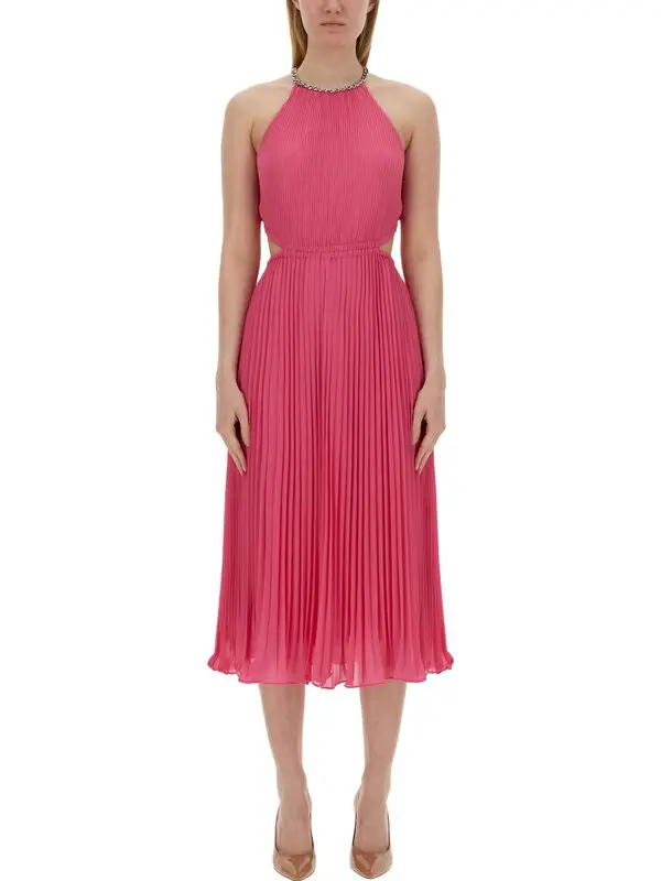 Michael Kors Pleated Georgette Dress With Cut-out Details - Pink