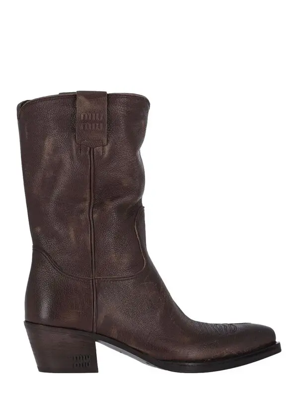 Miu Miu Logo Boots - Brown