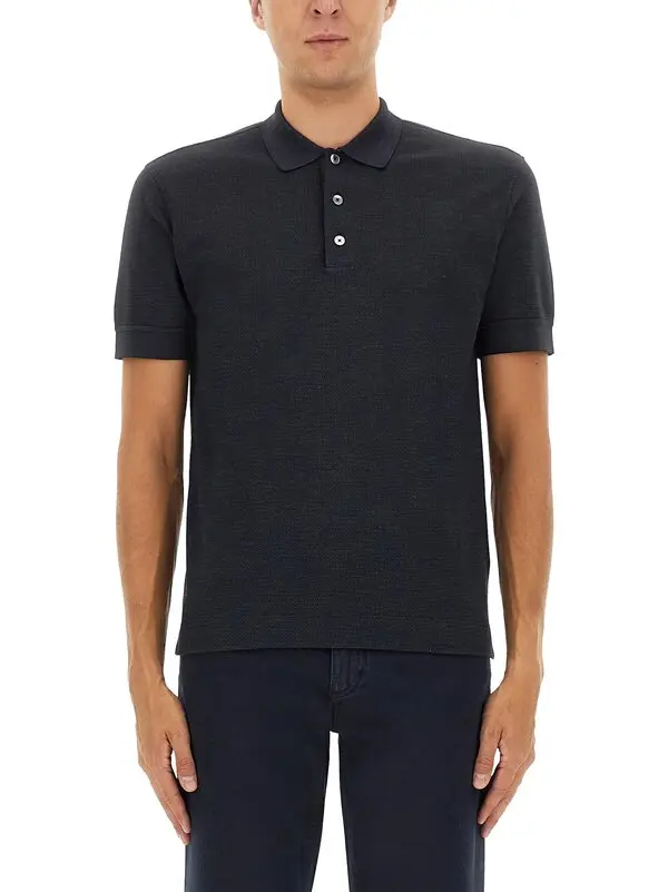 Zegna Cotton Blend Polo Shirt - Black