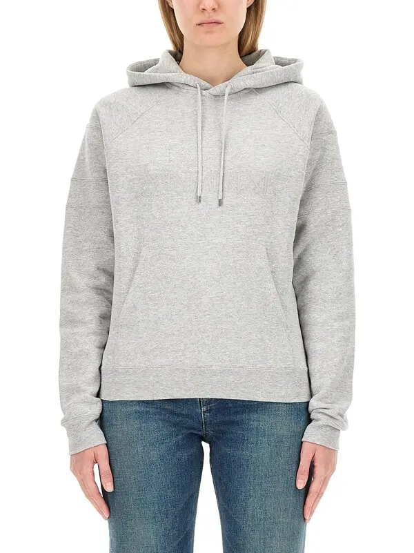 Saint Laurent Hooded Long Sleeve Sweatshirt - Grey