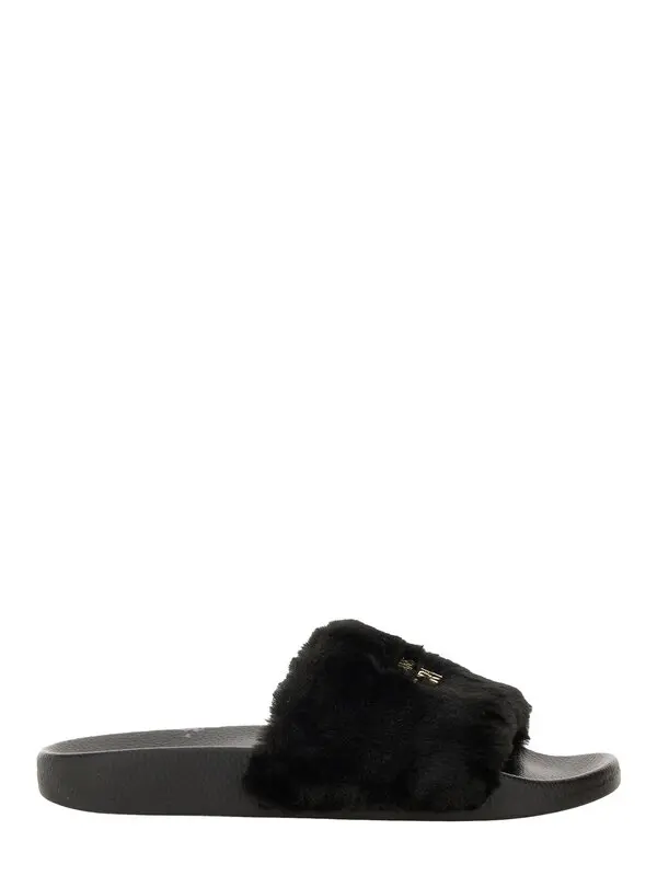 Versace Slide Sandal With Logo - Black