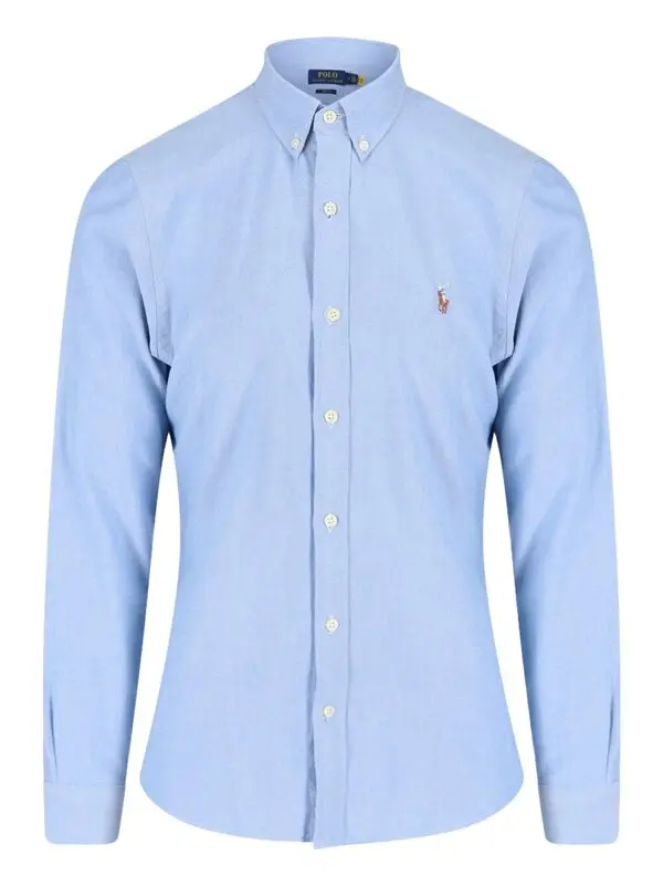 Polo Ralph Lauren Logo Embroidered Cotton Shirt - Light Blue