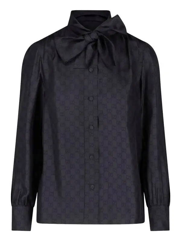Kiton Elegant Floral Print Silk Shirt With Adjustable Scarf Detail - Black
