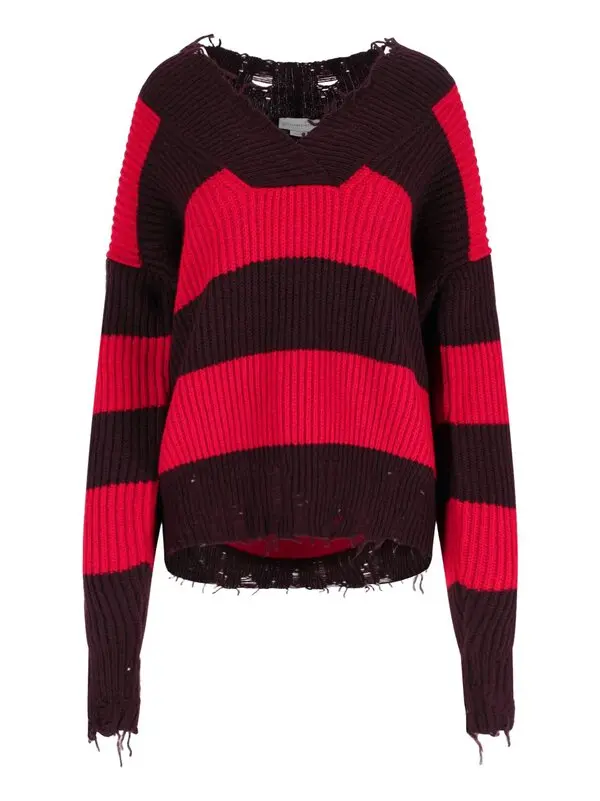 DRUMOHR Striped Cotton Blend Sweater - Red