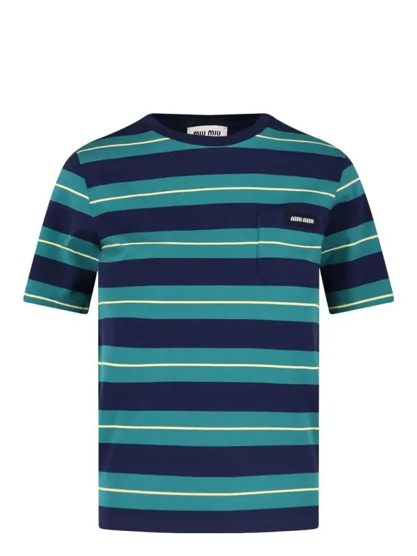 Miu Miu Logo Striped T-shirt - Green