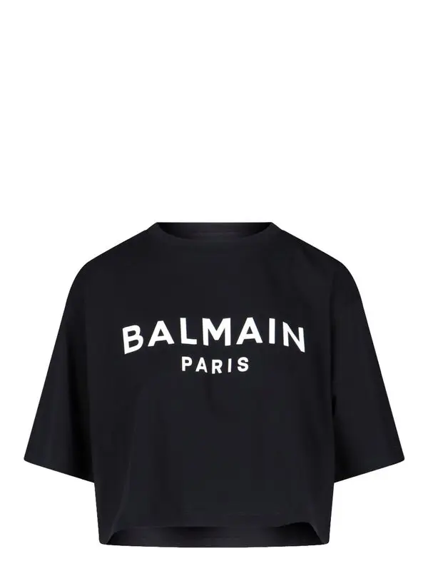 Balmain Logo Crop T-shirt - Black