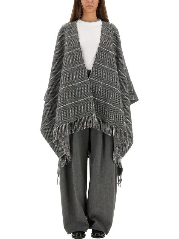 Brunello Cucinelli Wool Poncho With Fringe - Grey