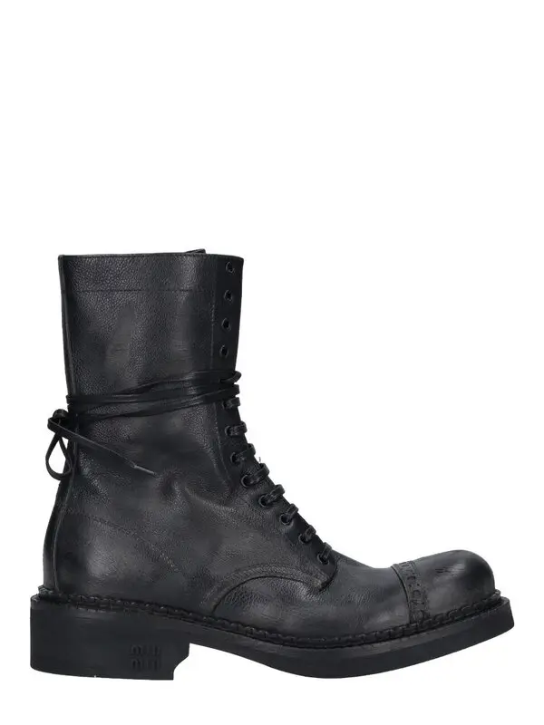 Miu Miu Lace-up Ankle Boots - Black