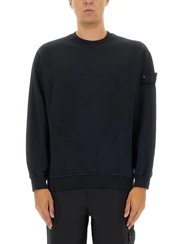 Stone Island Sweatshirt With Ribbed Edges - Blue