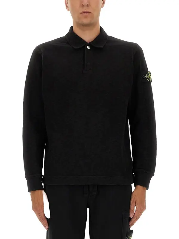 Stone Island Cotton Vanisé Polo Shirt - Black