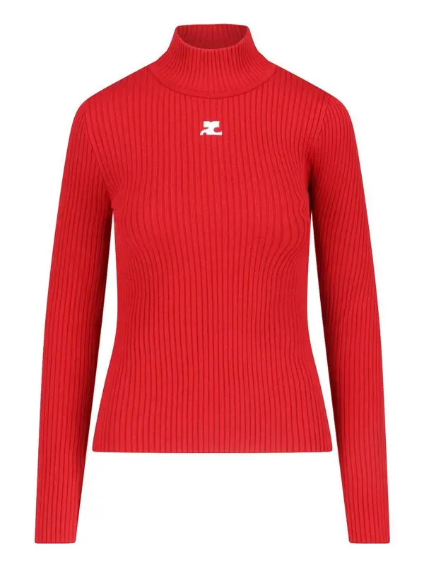 COURREGES Logo Turtleneck Sweater - Red