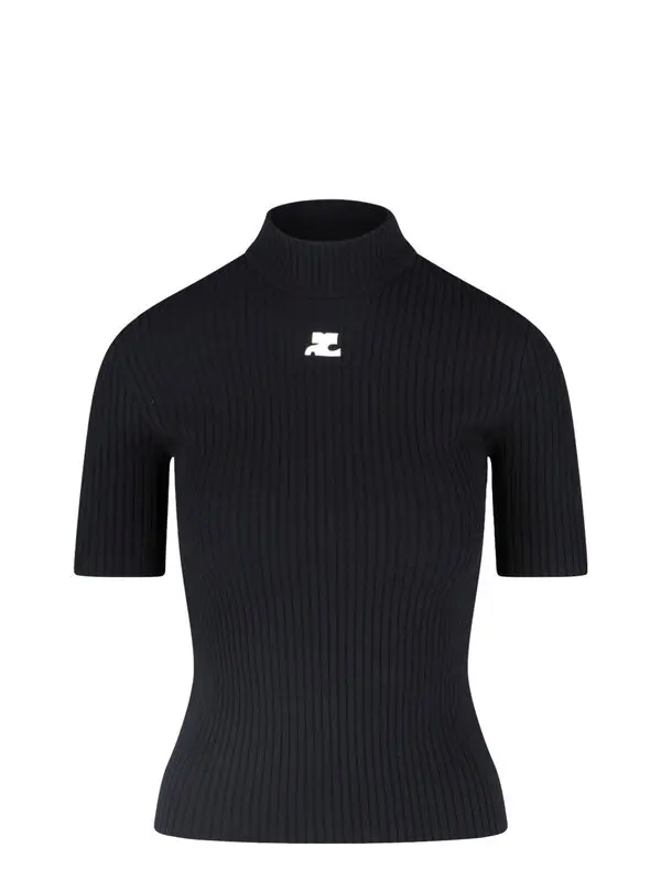 COURREGES Logo Ribbed Top - Black