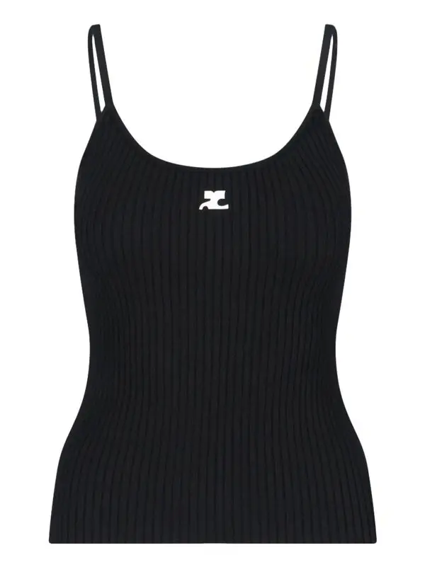 COURREGES Logo Ribbed Top - Black
