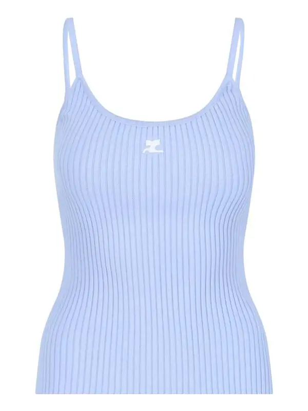 COURREGES Logo Ribbed Top - Light Blue