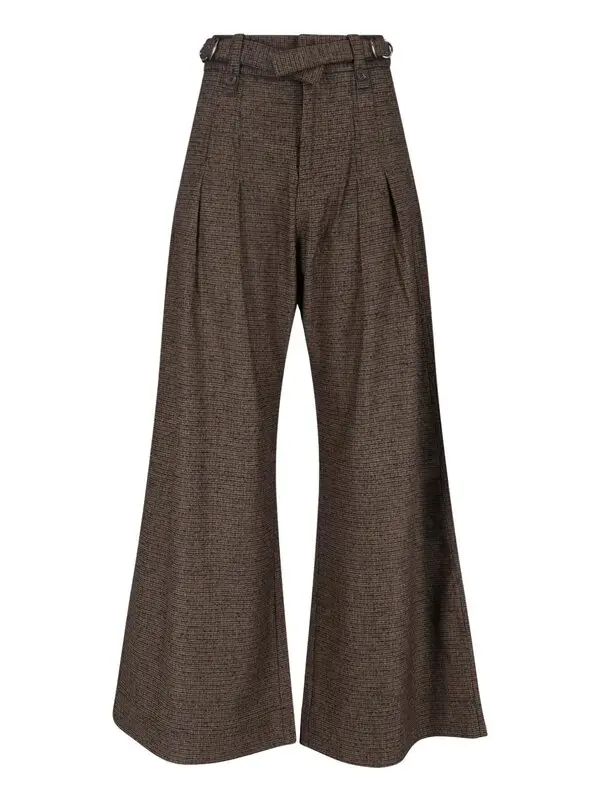 TONYWACK Wool Blend Wide Leg Trousers - Brown