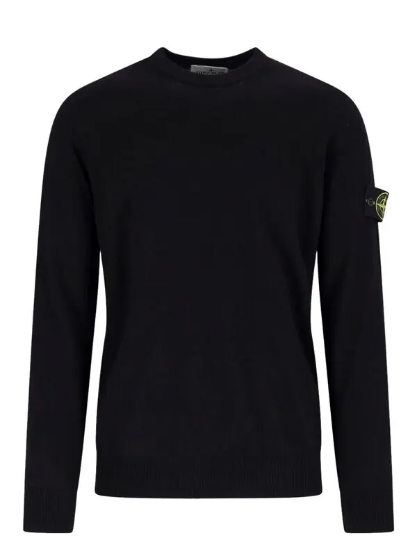 Stone Island Virgin Wool Logo Sweater - Black