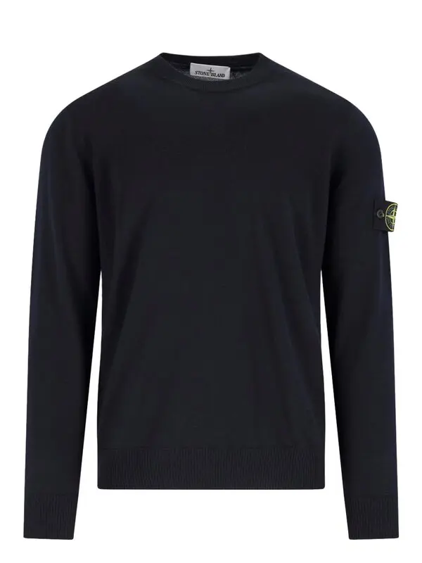 Stone Island Virgin Wool Logo Sweater - Blue