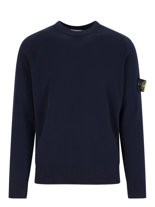Stone Island Virgin Wool Logo Sweater - Blue