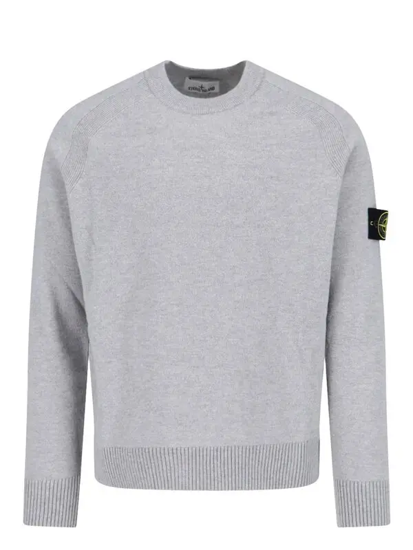 Stone Island Virgin Wool Logo Sweater - Gray