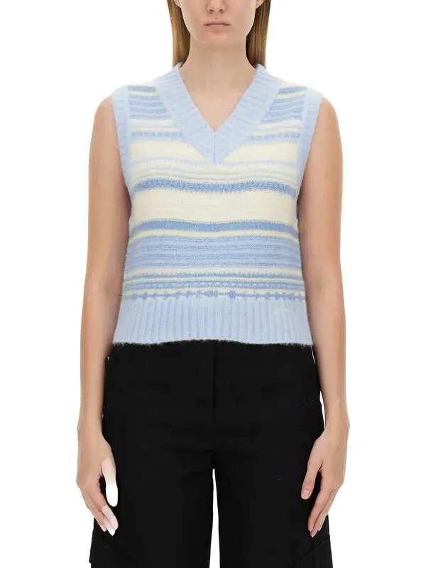 GANNI Sleeveless V-neck Vest - Azure
