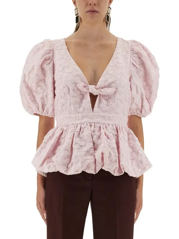 Remain Birger Christensen Top With Puff Sleeves - Powder