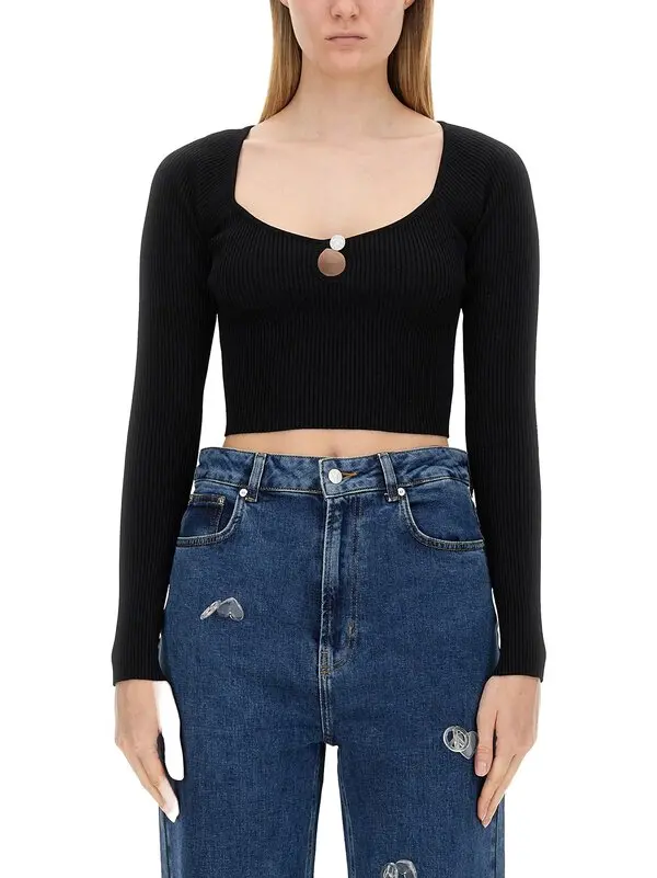 Moschino Ribbed Crop Top - Black