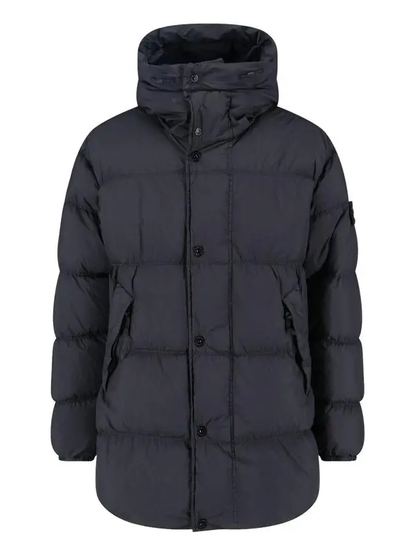 Stone Island Logo Zip Down Jacket - Black