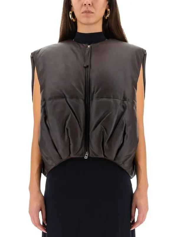 ALYSI Leather Puffer Vest - Brown