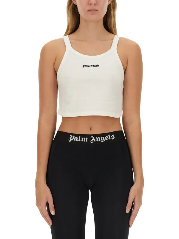 Palm Angels Cropped Cotton Tank Top - White