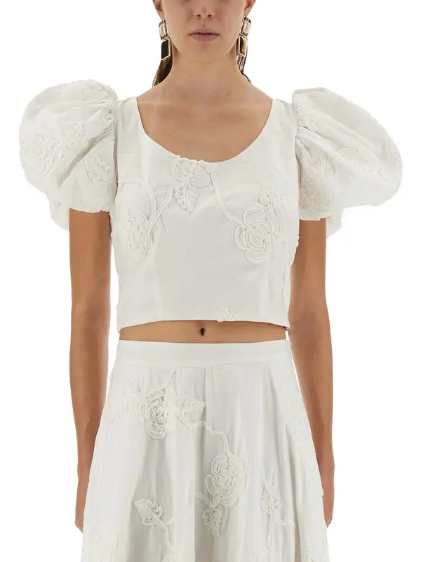 Remain Birger Christensen Cotton Puff-sleeve Top - White