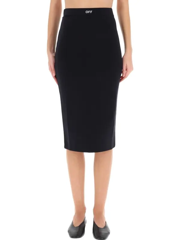 Off-White Midi Skirt With Logo - Black