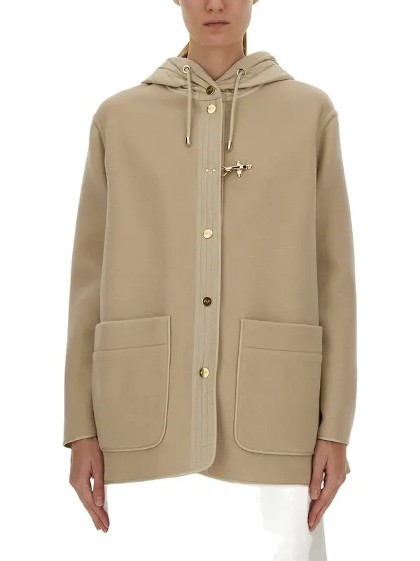 FAY Bimaterial Caban Cape - Beige