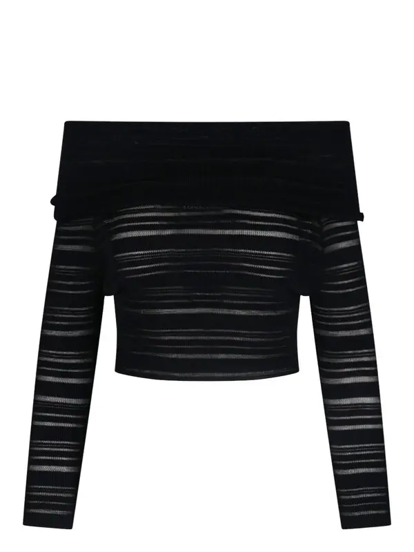 ANDREĀDAMO Striped Crop Top - Black