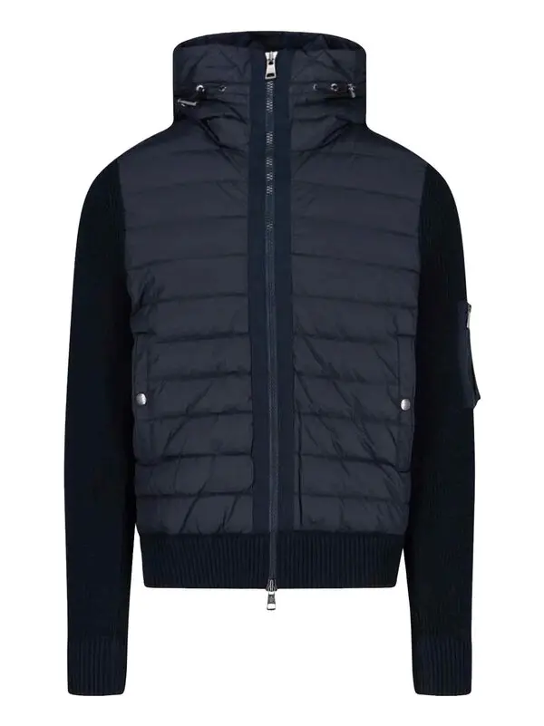 Moncler Hooded Jacket With Nylon Details - Blue
