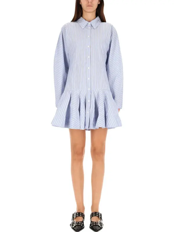 GANNI Striped Chemisier Dress - Baby Blue