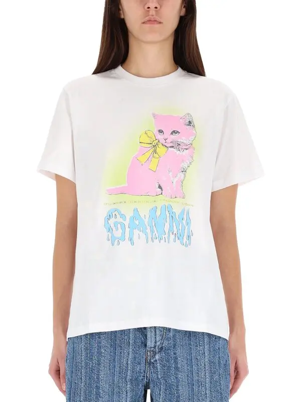 GANNI Printed T-shirt - White