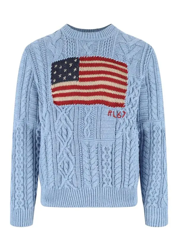 Polo Ralph Lauren Sweater With American Flag Detail - Light Blue