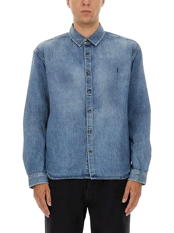 Saint Laurent Denim "cassandre" Shirt - Blue