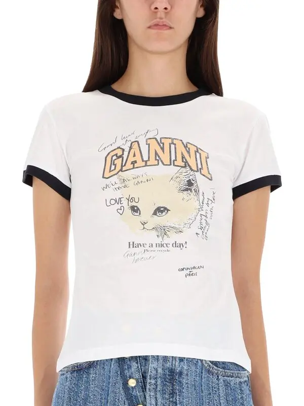 GANNI Printed T-shirt - White