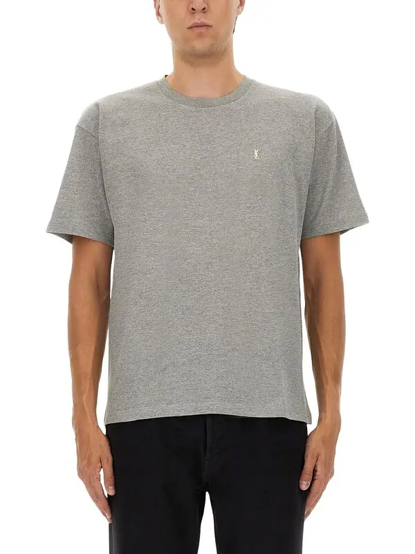 Saint Laurent Cassandras" Tshirt With Logo - Grey