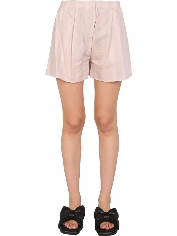 Off-White Striped Pattern Shorts - Pink