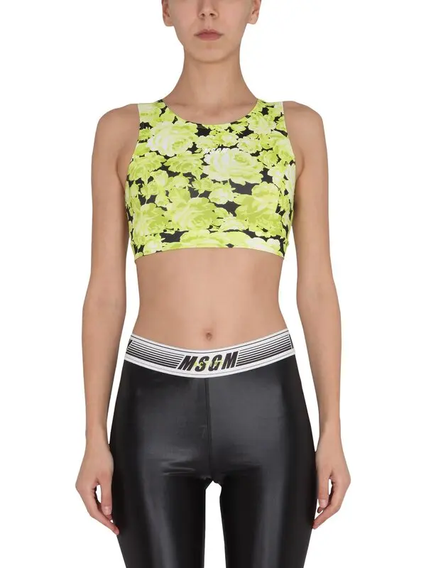MSGM Floral Print Cropped Top - Yellow